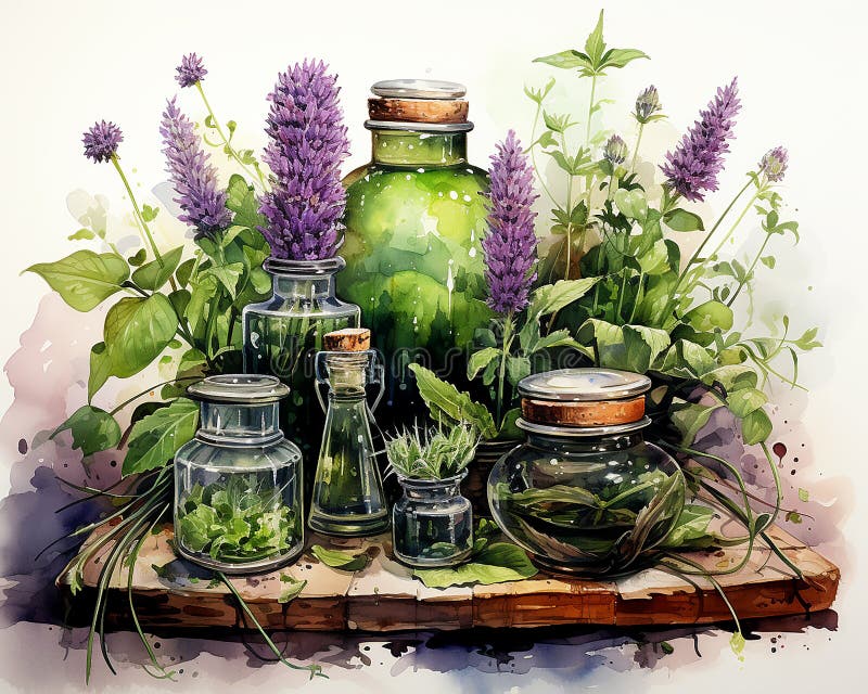 Watercolor Abstract Drawing of Medicinal Plants Stock Illustration ...