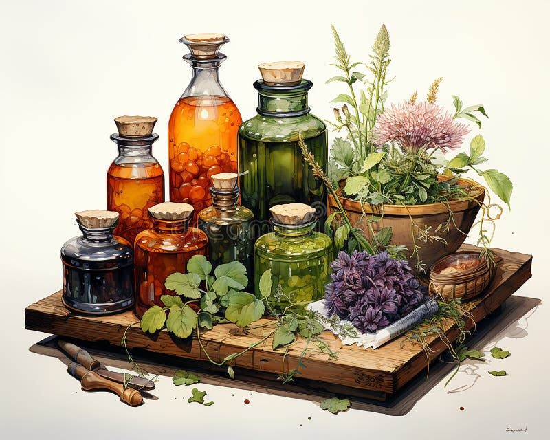 Watercolor Abstract Drawing of Medicinal Plants Stock Illustration ...