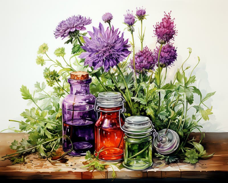 Watercolor Abstract Drawing of Medicinal Plants Stock Illustration ...