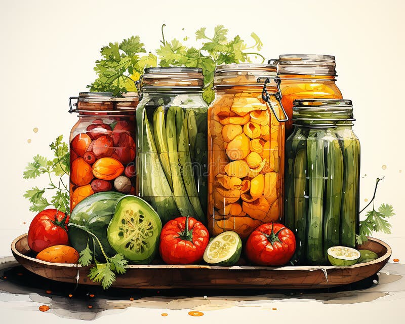 Watercolor Abstract Drawing on the Theme of Home Canning Vegetables ...
