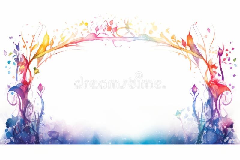 Watercolor Abstract Frame with Flowers and Butterflies on a White ...