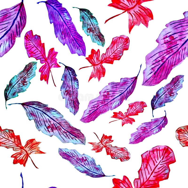 Watercolor Feathers Seamless Print Fabric Pattern. Stock Illustration ...