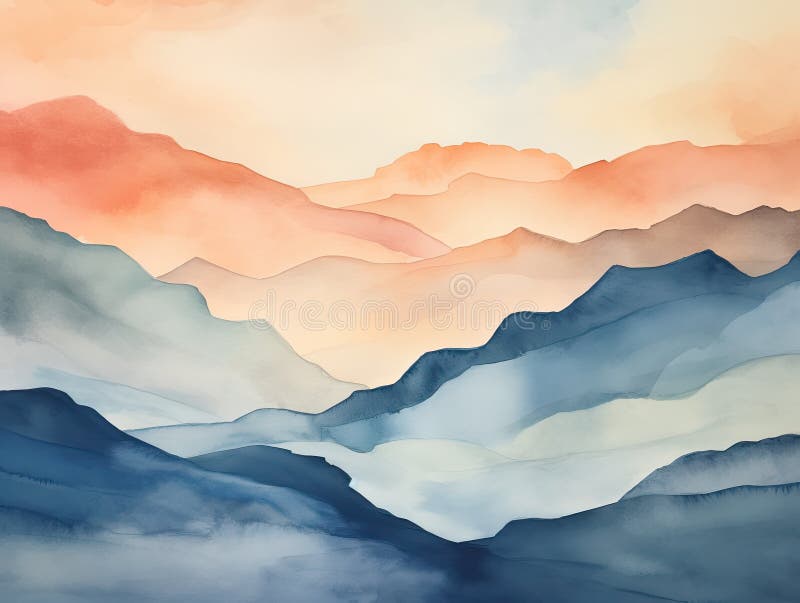 Watercolor Abstract Landscape with a Mountain Range in the Background ...