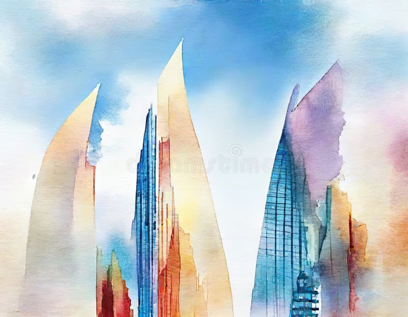 Watercolor of Abstract Modern Building with Unique Stock Illustration ...