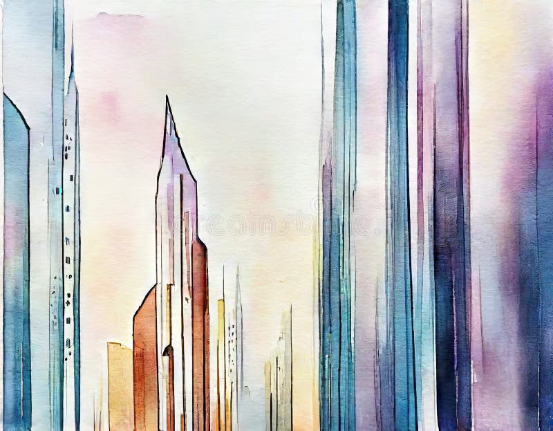 Watercolor of Abstract Modern Building with Unique Stock Illustration ...