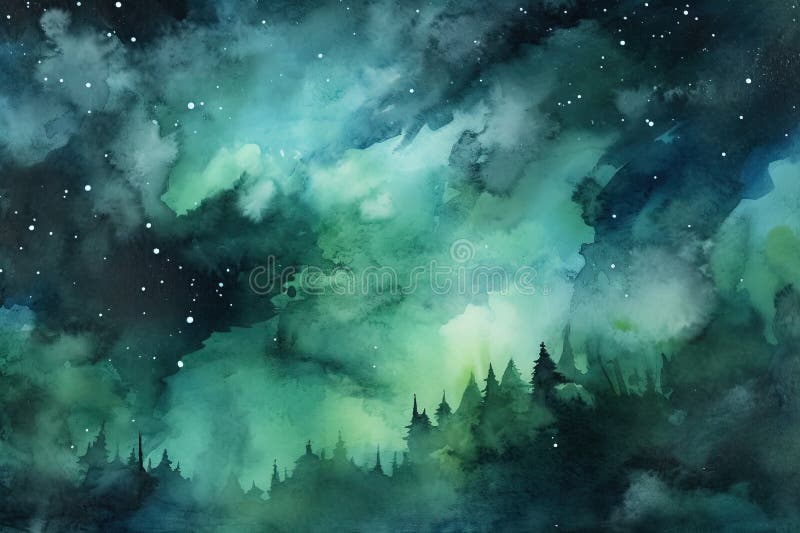 Watercolor Abstract Night Sky in Forest. Generative AI Stock ...