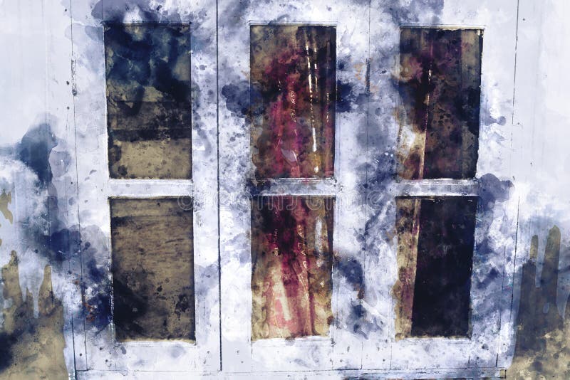 Watercolor Abstract Painting of Wall with Windows, Digital Painting ...