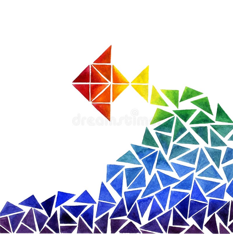 Watercolor Abstract Triangles Print Fish Stock Illustration ...