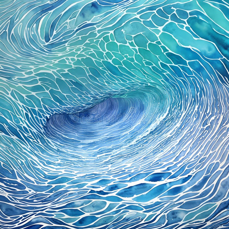 Watercolor Abstract Wave Doodle Pattern Under the Sea Stock ...