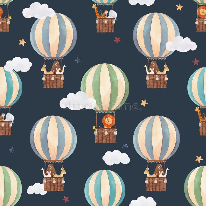 Watercolor Air Baloon Vector Pattern Stock Vector - Illustration of ...
