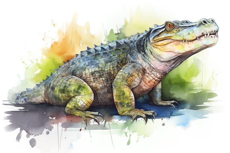 Watercolor Alligator Illustration Stock Illustration - Illustration of ...