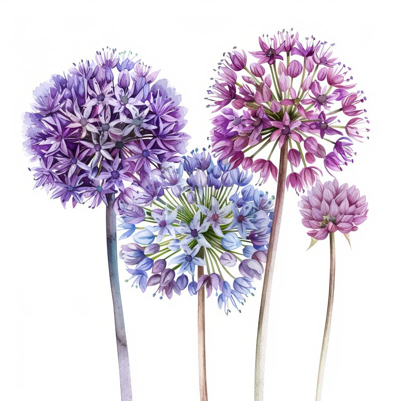 Watercolor Purple Allium Isolated on White Background. Beautiful Allium ...