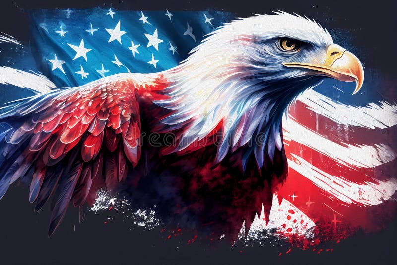 Watercolor American Eagle with Flag. Generative Ai Stock Illustration - Illustration of beak ...