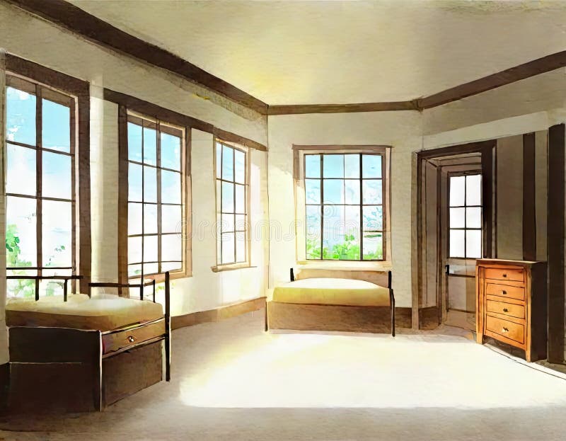 Watercolor of an Anime Style Room with Glow Stock Illustration ...