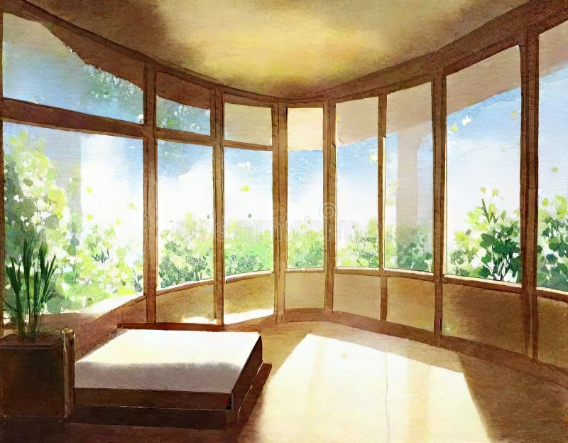 Watercolor of an Anime Style Room with Glow Stock Illustration ...
