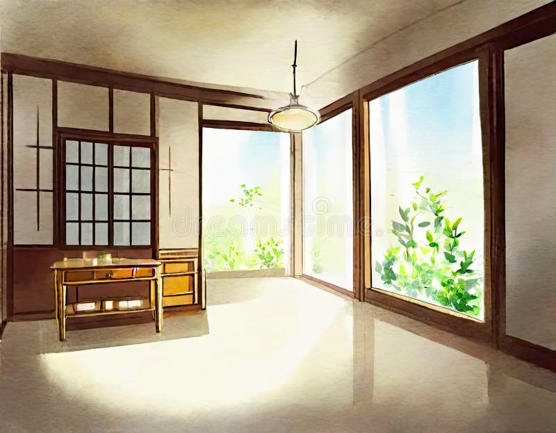 Watercolor of an Anime Style Room with Glow Stock Illustration ...