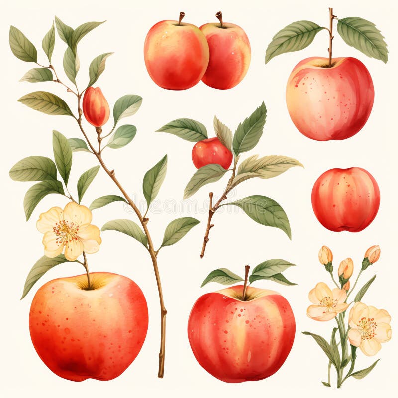 Watercolor Apple Garden Cottagecore Style Fruit Garden Tea Party Stock ...