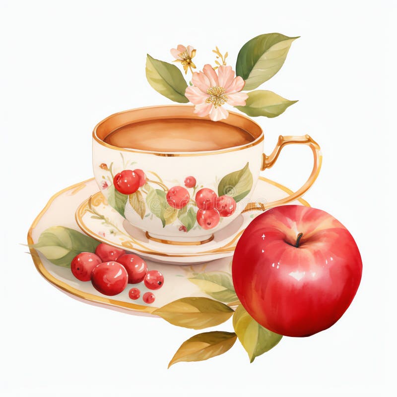 Watercolor Apple Tea Party Cottagecore Style Fruit Garden Tea Party ...