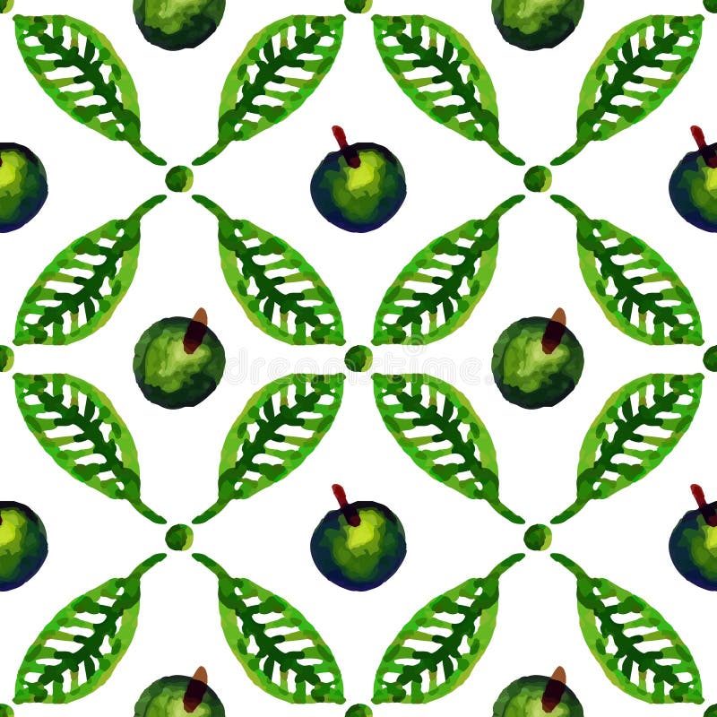 Watercolor Apples and Leaves Seamless Vector Pattern Stock Illustration ...