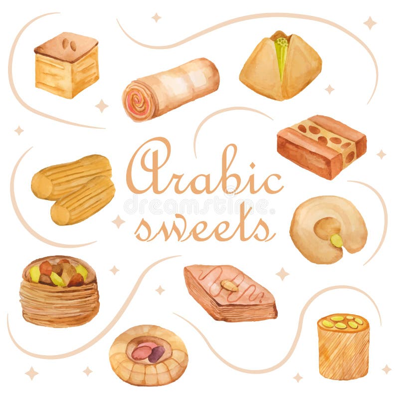 Arabic Sweets Served on Green Leaf Vector Set Stock Vector ...