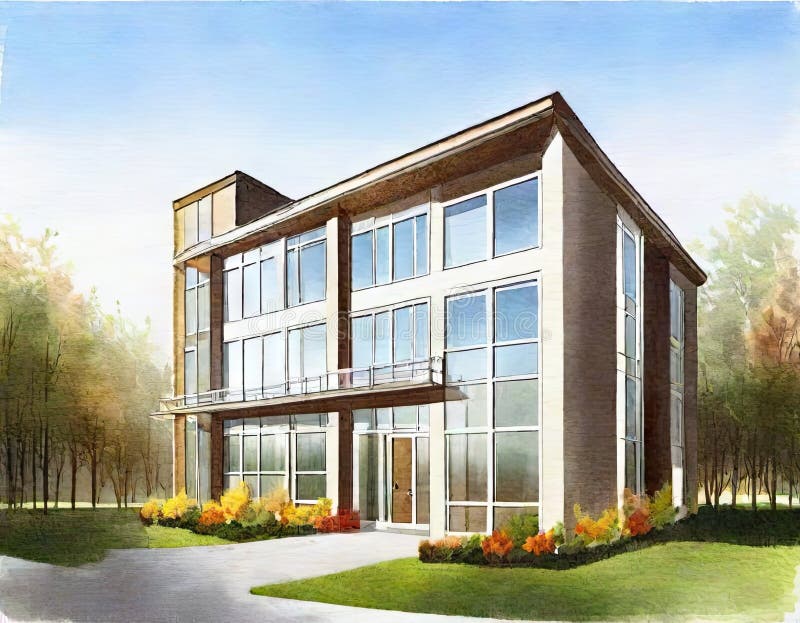 Architectural Rendering of Contemporary Building, with Isometric and ...