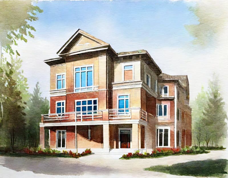 Watercolor of Architectural Rendering of Construction Stock ...