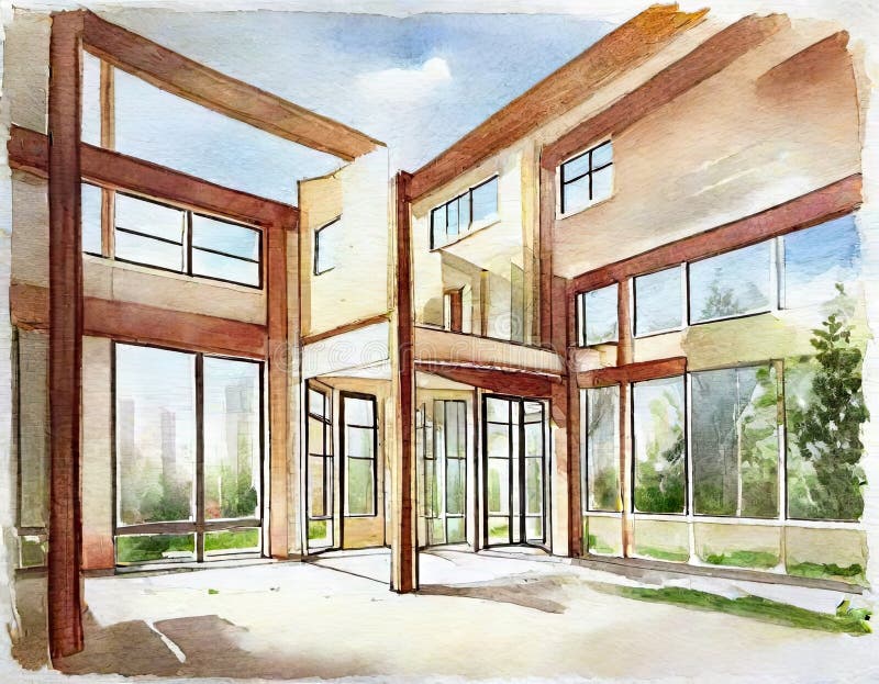 Architectural Rendering of Contemporary Building, with Isometric and ...