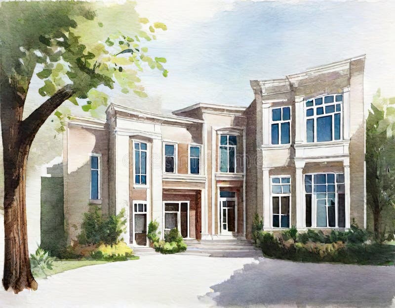 Watercolor of Architectural Rendering of Construction Stock ...