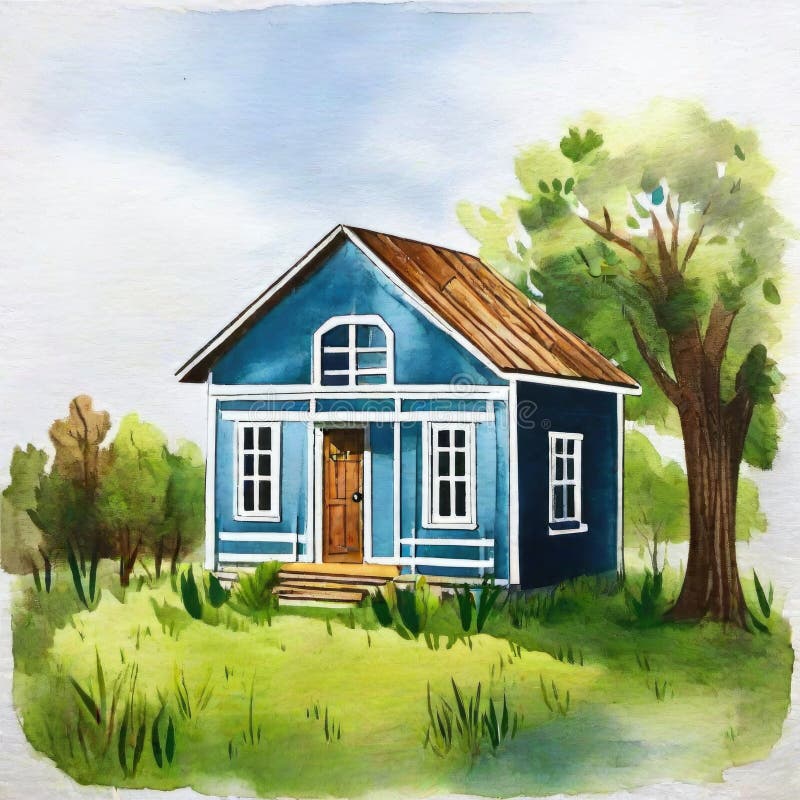 Watercolor of Architecture of a Square House Stock Illustration ...