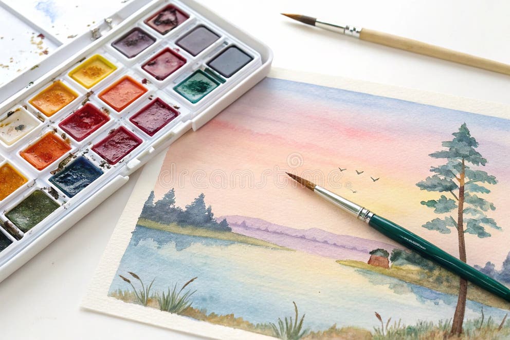 Watercolor Art Drawing, Creative Art Technique Stock Illustration ...