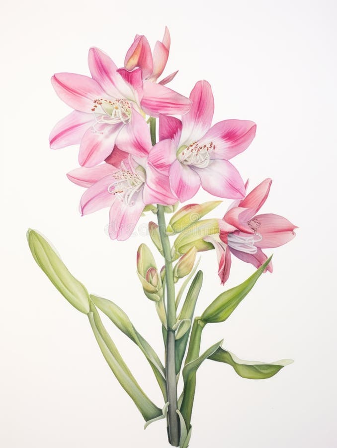 Watercolor Art of Ixia Viridiflora on White Backdrop AI Generated Stock ...