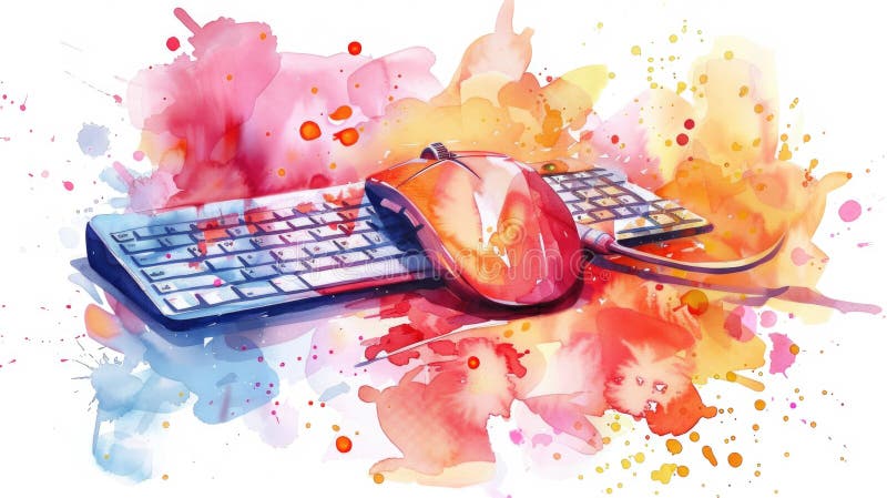 Watercolor Art of a Keyboard Mouse Clipart Stock Illustration ...