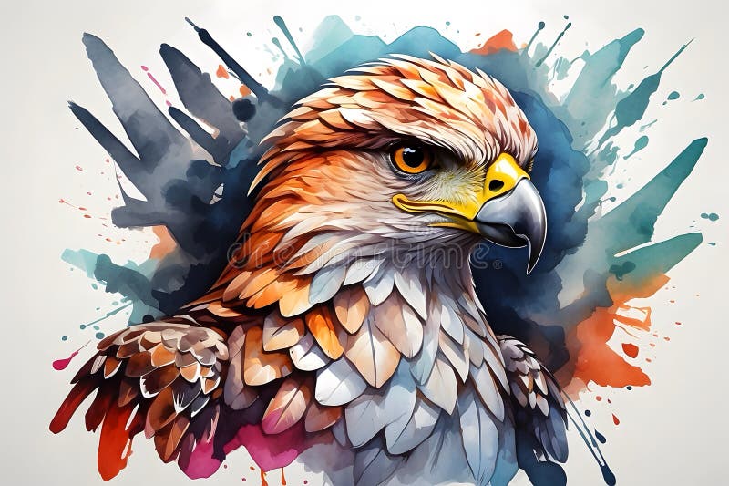 A Watercolor Art of a Powerful Hawk Stock Illustration - Illustration ...