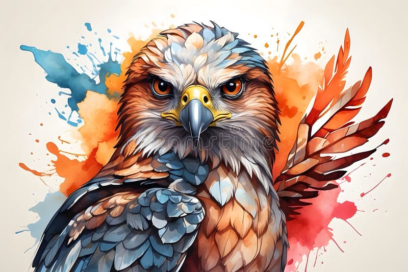 A Watercolor Art of a Powerful Hawk Stock Illustration - Illustration ...