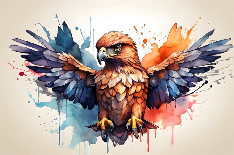 A Watercolor Art of a Powerful Hawk Stock Illustration - Illustration ...