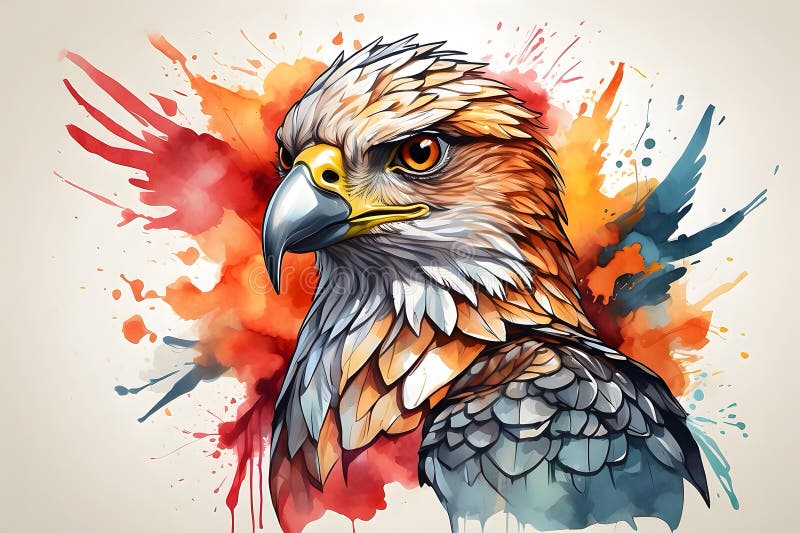 A Watercolor Art of a Powerful Hawk Stock Illustration - Illustration ...