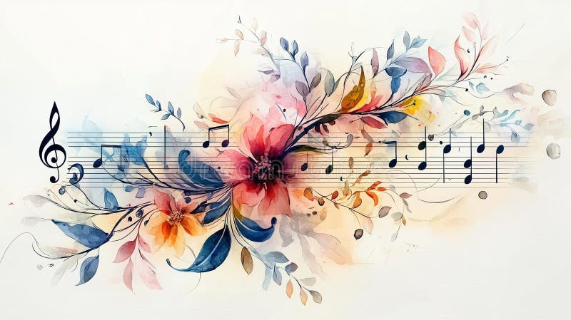 AI Generated. Watercolor Artwork Blending Abstract Music Notes with ...