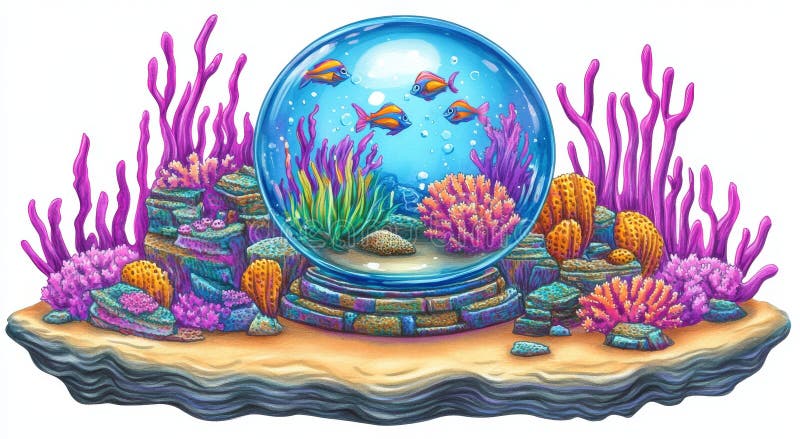 Watercolor Artwork Featuring an Array of Colorful Fish, Coral, and ...