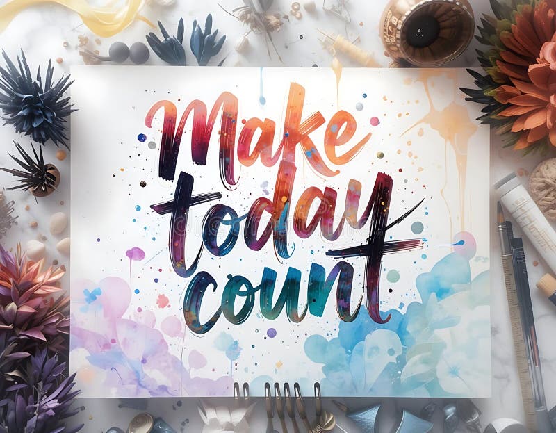 Watercolor Artwork Featuring Make Today Count Stock Illustration ...
