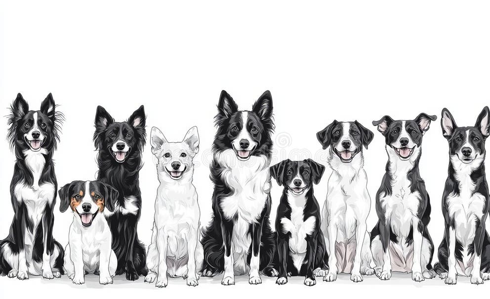 A Watercolor Artwork Showcasing a Lovable Pack of Border Collies. Stock ...