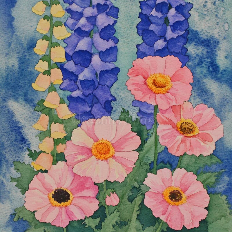 A Watercolor Artwork Showcasing Tender Pastel Blossoms and Vegetation ...