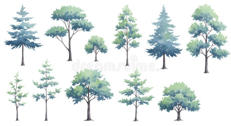 AI-Generated Watercolor Tree Collection Stock Illustration ...