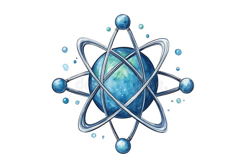 Watercolor Atom Model Illustration Science Art Stock Illustration ...