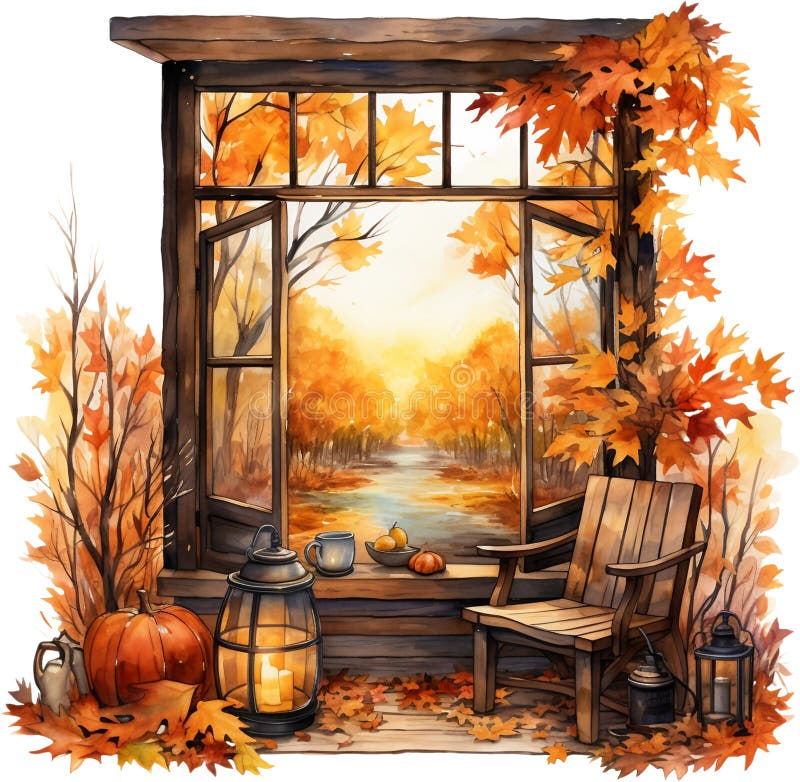 Watercolor Autumn Windows Clipart Fall Holiday Scenes Card Making ...