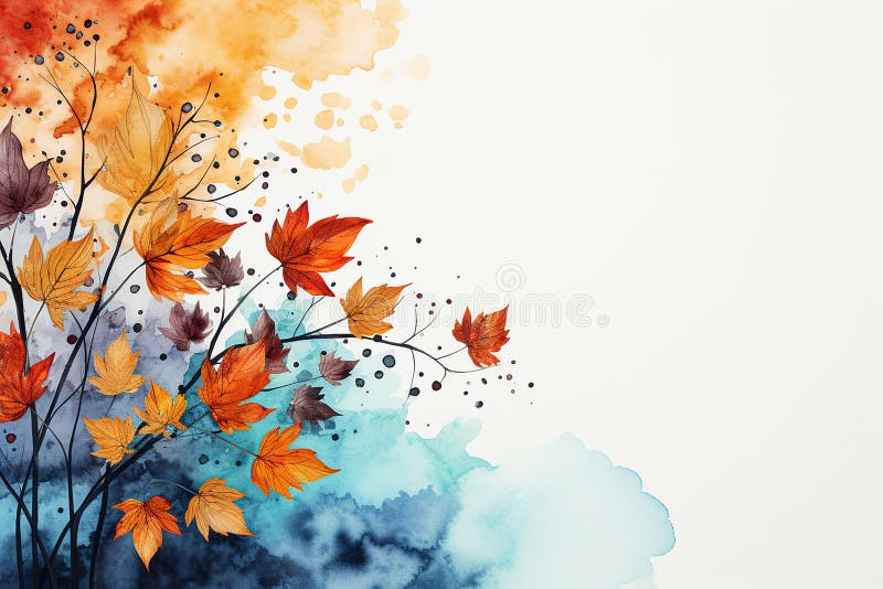 Watercolor Autumn Background with Maple Leaves and Watercolor Splash ...