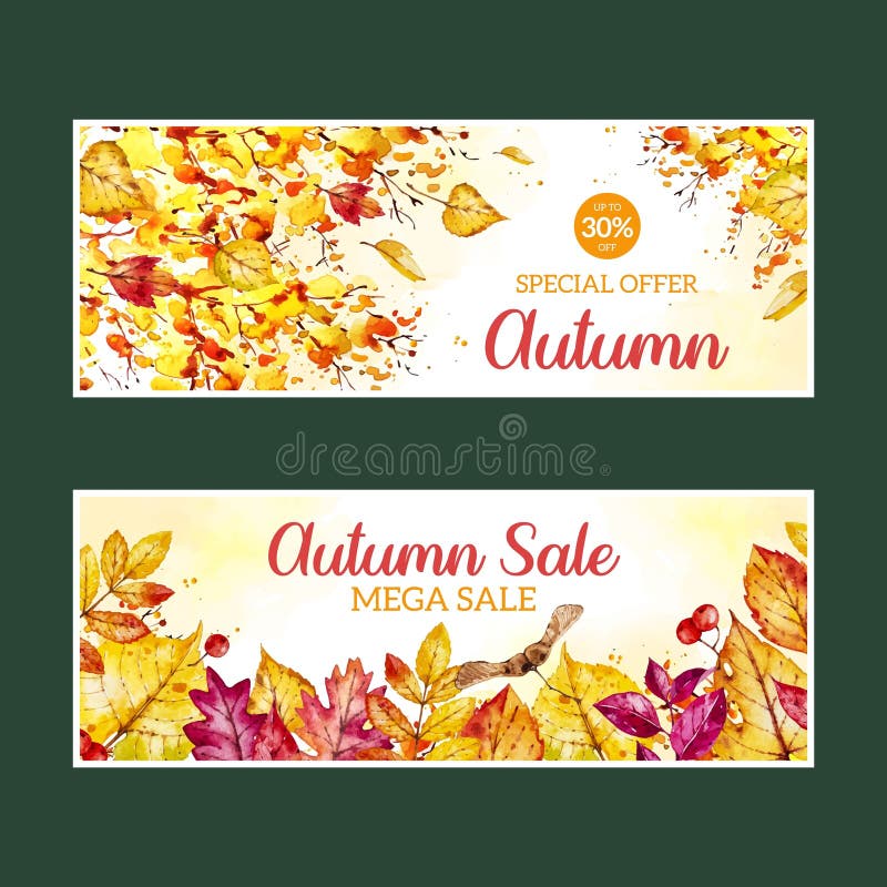 Watercolor Autumn Banners Vector Design Stock Vector - Illustration of ...