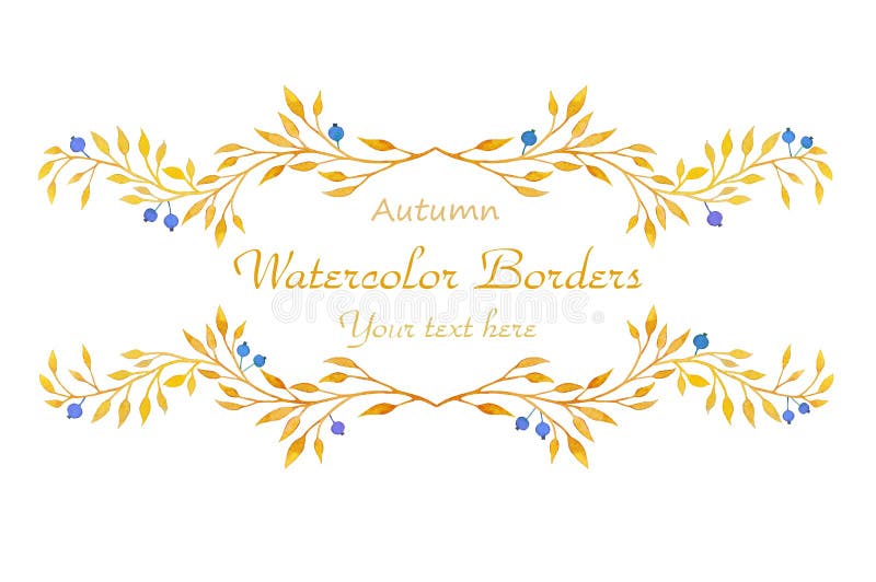 Autumn Borders with Autumn Leaves, Pumpkin, Pie and Berries Set ...