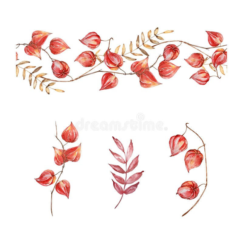 Watercolor Autumn Borders Set with Fall Leaves Stock Illustration ...