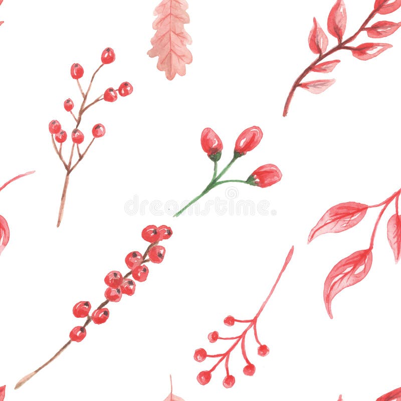 Watercolor Red Autumn Fall Berry Wreath Hand Painted Garland Stock ...