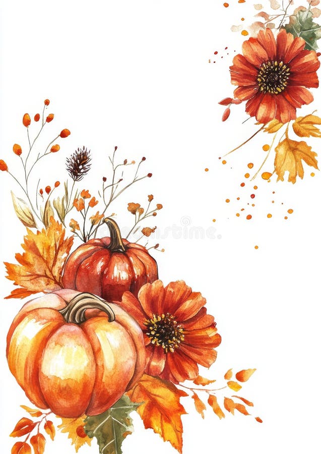 A Watercolor Autumn Illustration Featuring a Rectangular Corner Border ...